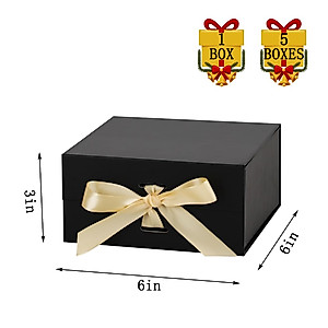 BoxSkivra Black Gift Box with Ribbon 1 Pack 6X6X3 Inch Small Gift Box with Lid Magnetic Closure Rectangle Collapsible Luxury Gift Box Shredded Paper Filler & Card