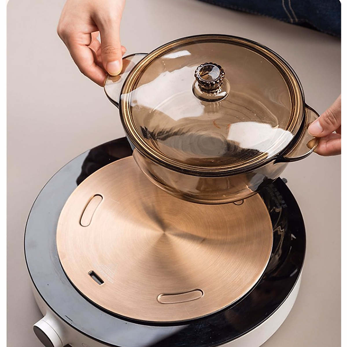 11inch Heat Diffuser Plate, Grourarty Stainless Steel Cooking Induction Adapter Simmer Plate for Electric Gas Glass Cooktop Hob Ring, Induction Cooktop Converter Plate with Handle