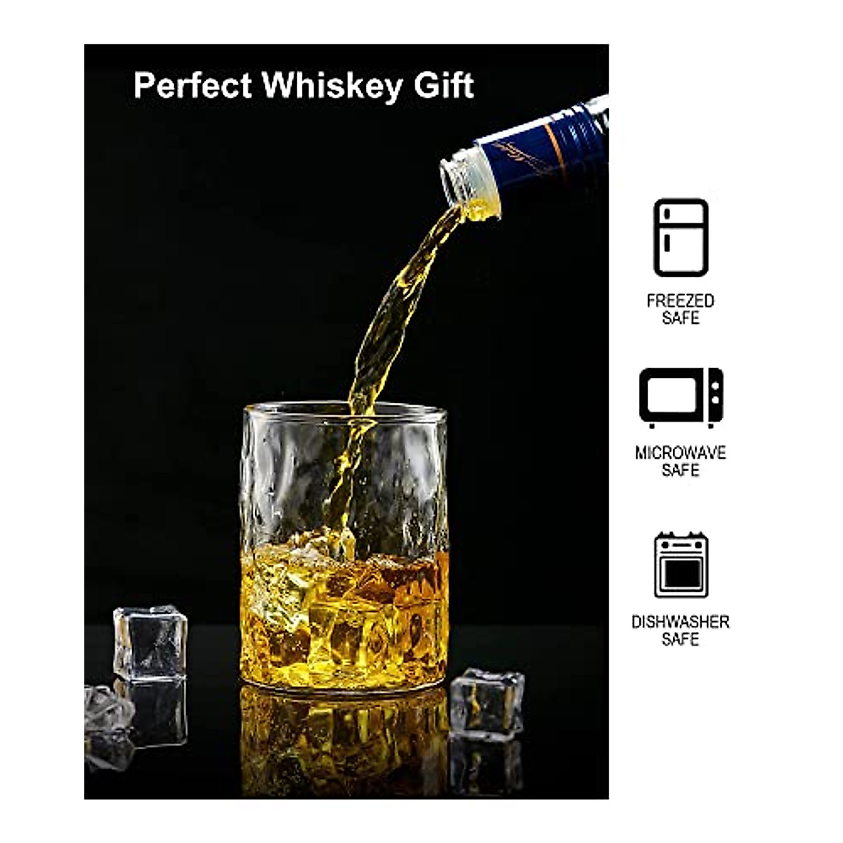 ZHMTang Premium Glass Beer Whiskey Cups Set of 4 Borosilicate Drinking Glasses for Iced coffee Cold Drinks Elegant Look Glassware for Beer and Whiskey Enthusiasts