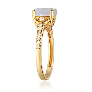 Gin & Grace 10k Yellow Gold Oval-cut Natural Opal and Diamond (I1,I2) Engagement Propose Promise Ring for Women