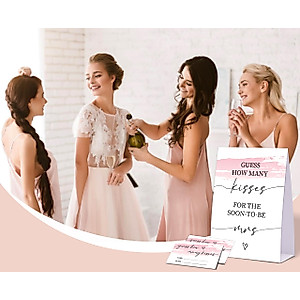 Pink Swash Bridal Shower Game, Guess How Many Kisses For The Soon To Be Mrs, Pack of 1 Sign and 50 Guessing Cards, Modern Bridal Shower Decorations, Wedding Shower Supplies - 05