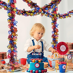 Bupelo Dog Paw Tinsel Garland, 26.24 FT Gold Red and Blue Dog Paw Metallic Tinsel Twist Garland Shiny Hanging Decoration for Birthday Wedding Christmas Pride Month Parade Floats Home Indoor Outdoor