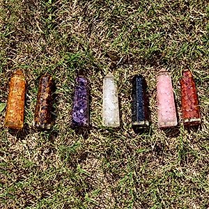 Orgone Healing Point Wands Set of 7 Includes 3.5” Amethyst Crystal, Rose Quartz, Black Tourmaline, Tigers Eye, Citrine, Carnelian, and Clear Quartz-big crystals for Spiritual Meditation and Protection
