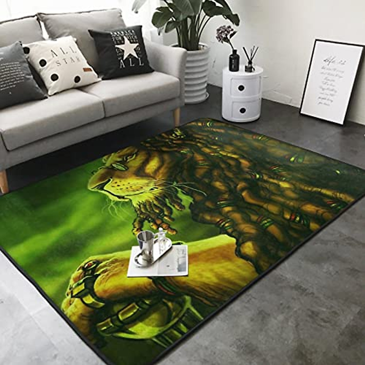 Memory Foam Kitchen Rug Throw Rugs Runner - Ultra Soft Big Size Rasta Lion with Sun Glasses Dreadlocks Jamaica Art Girls Play Rug Carpet with Anti-Slip Backing for Kitchen Playroom