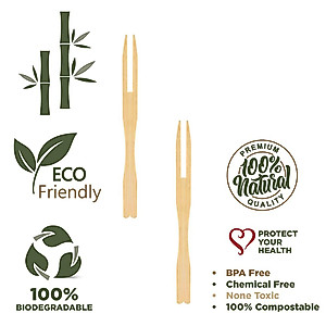 Bamboo Forks 3.5 Inch, Wooden Appetizer Forks Mini Food Picks for Party, Banquet, Buffet, Catering, and Daily Life. (200 PCS)