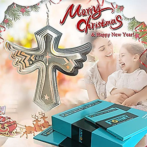 Fonmy Wind Spinner-Angel Wing Christmas Decor. Worth Gift Indoor Outdoor Garden Decoration Crafts Ornaments Metal Art Kinetic Yard Art Decorations 12 inch Silver Color Angel Wing Cross Wind Spinners