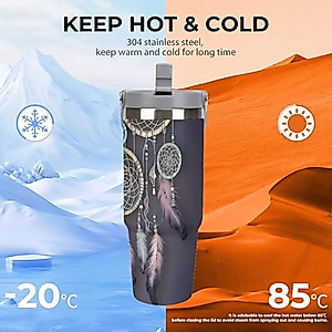WITHSBKK 30oz Car Cup Dream Catcher Printed with Portable, Stainless Steel Travel Mug, Vacuum Insulated Tumbler And Straw, Leakproof for Car & Outdoor, UV Printed Design