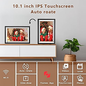 Digital Picture Frame, 10.1 inch WiFi Digital Photo Frame 32GB, 1280*800 IPS Touch Screen, Smart Electronic Picture Frame Slideshow, Load Photo Video from phone via Frameo App, Rotating, Gift VNEIMQN