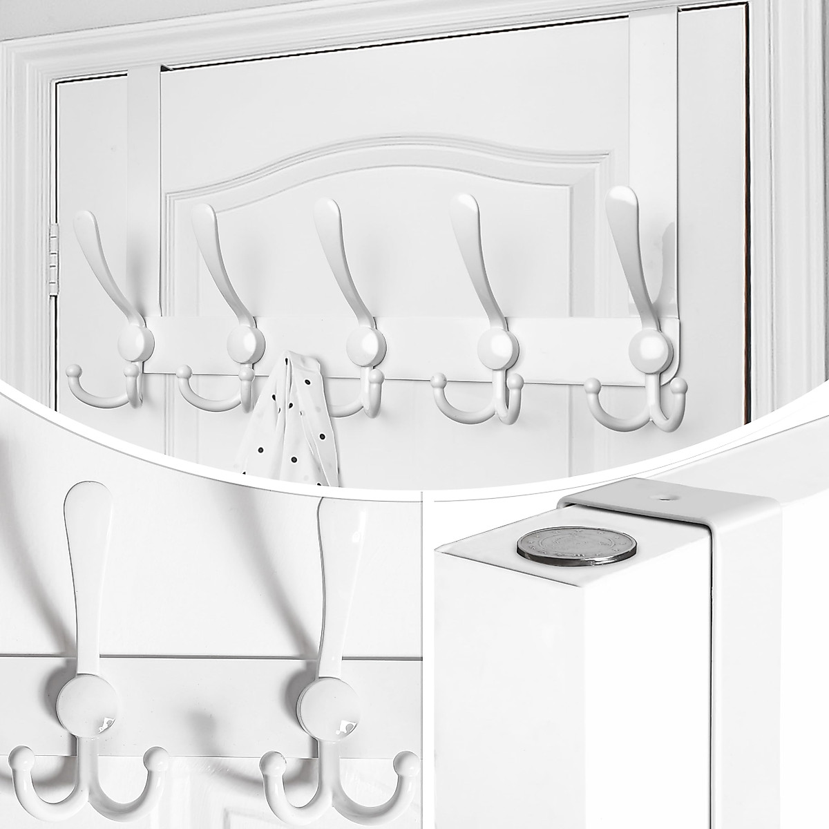 WEBI Over The Door Hook,Door Hanger,Triple Door Hooks for Hanging White Over The Door Towel Rack,Door Coat Hanger,Over Door Coat Rack for Clothes,Towels,Back of Bathroom