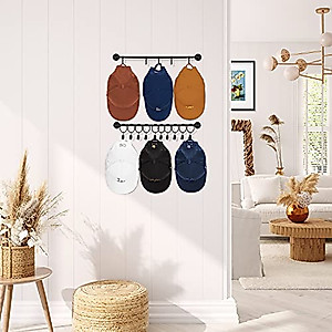 Viklluyr Hat Wall Rack Cap Organizer: Baseball Hat Racks Display Holder with 20 Hooks - Modern Metal Black Hats Storage Wall Mounted Caps Hanger Set of 2 for Closet Door Bedroom Entryway Laundry