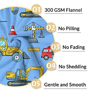 Construction Truck Blanket Gift - 40 x 50 Inches Cute Excavator Throw Blanket for Trucks Lovers, Kids, Boys & Men - Blue Soft Fuzzy Blankets for Bed, Couch & Travel