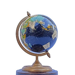 CALIF INTERNATIONAL Aluminium Base Handmade World Globe- 360° Rotating Antique Globe for Office Home Decor, 8 Inch Diameter, Black