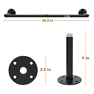 ERYTLLY Industrial Pipe Clothes Rack 36.2”,Multi-purpose Wall Mounted Iron Garment Rod,Heavy Duty Detachable Hanging Clothes Rack for Closet Rod,Black