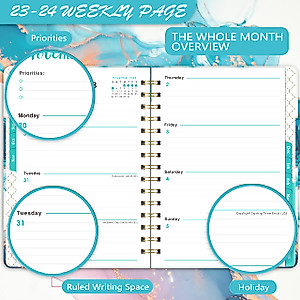 2023-2024 Planner - 2023-2024 Academic Weekly & Monthly Planner with Tabs, 6.3" x 8.4", July 2023 - June 2024, Hardcover with Back Pocket + Thick Paper + Twin-Wire Binding - Contrast Watercolor