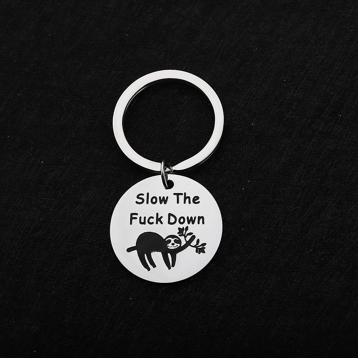 BLEOUK Funny Sloth Gift Cute Animal Sloth Quote Keychain Slow The Fuck Down Sloth Lover Gift
