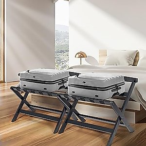 ALAPUR 2 Pack Folding Luggage Rack for Guest Room with Back, Foldable Suitcase Stand Holder for Bedroom, Living Room, Hotel Essentials