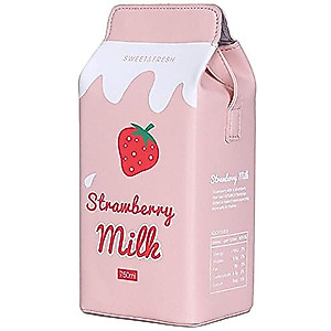 QZUnique Cow Milk Box Handbag Purse Cute Drink Cross Body Bag Women's PU Leather novelty Messenger Shoulder Bag
