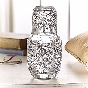 Lefonte Crystal Bedside Night Carafe Pitcher and Water Glass Tumbler Set, Bedroom Nightstand Water Pitcher and Cup Set