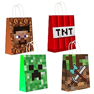 16 pc Pixel Party Bags, Miner Theme Favor Bags, Birthday Party Decorations, Birthday Party Supplies, Pixel Party Favors, Goodie Treat Candy Gift Bags, Party Supplies, Creeper