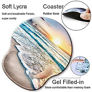 Ergonomic Mouse Pad with Wrist Support Rest,[ 20% Larger] Mousepad Gel Wrist Rest , with Coaster Non-Slip & Pain Relief for Computer, Desk, Home&Office-Beach