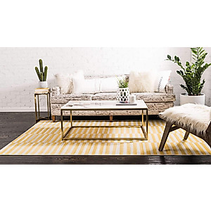 Unique Loom Williamsburg Collection Casual Transitional Thick Alternating Stripes Area Rug, 4 x 6 ft, Yellow/Beige
