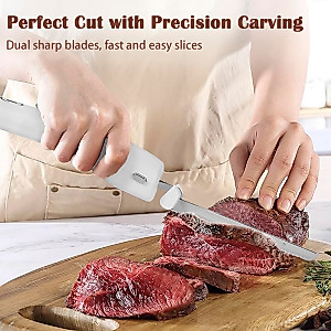 Cushore Cordless Electric Knife Rechargeable Easy-Slice Bread Knife with 4 Reciprocating Serrated Stainless Steel Blades, Carving Meats, Poultry, Bread, White