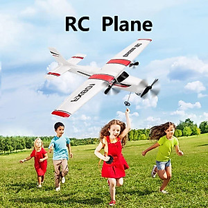 Ouhgnoh RC Plane 2.4Ghz 2 Channels EPP Foam Remote Control Airplane Radio Control Cessna Aircraft Easy to Fly RC Glider Toys for Kids, Boys and Beginners with 3 Batteries