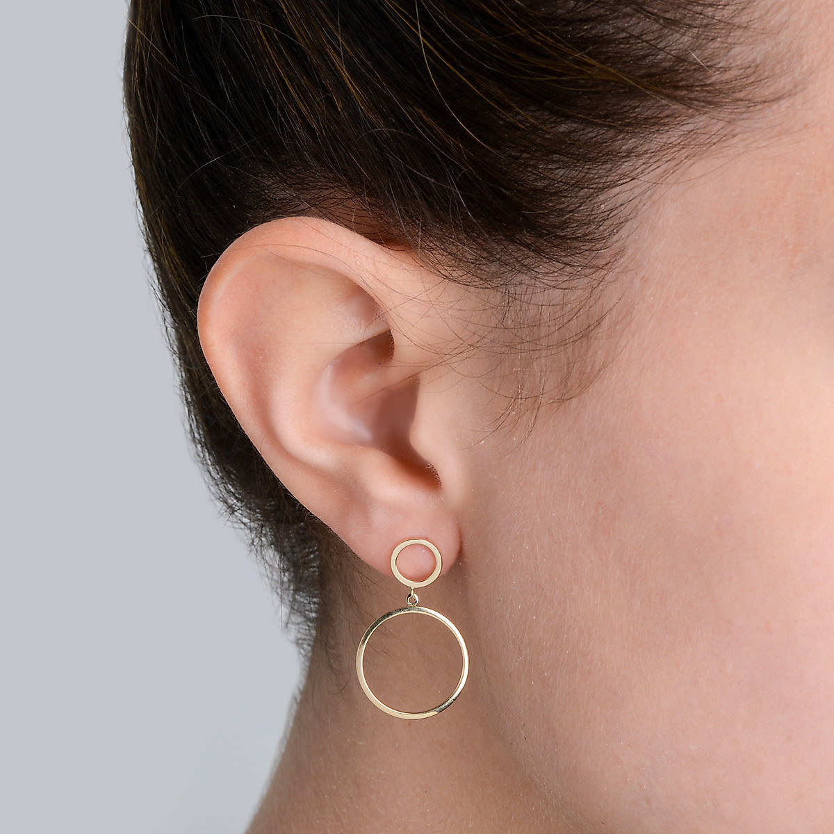 Kooljewelry 14k Yellow Gold Circles Drop Earrings, 1.27 inch