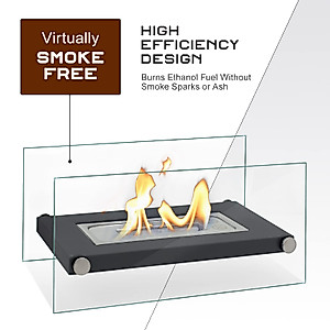 BRIAN & DANY Tabletop Fire Pit, Portable Rectangle Table Top Firepit with 2 Glass Panels, Black Ethanol Tabletop Fireplace for Indoor & Outdoor