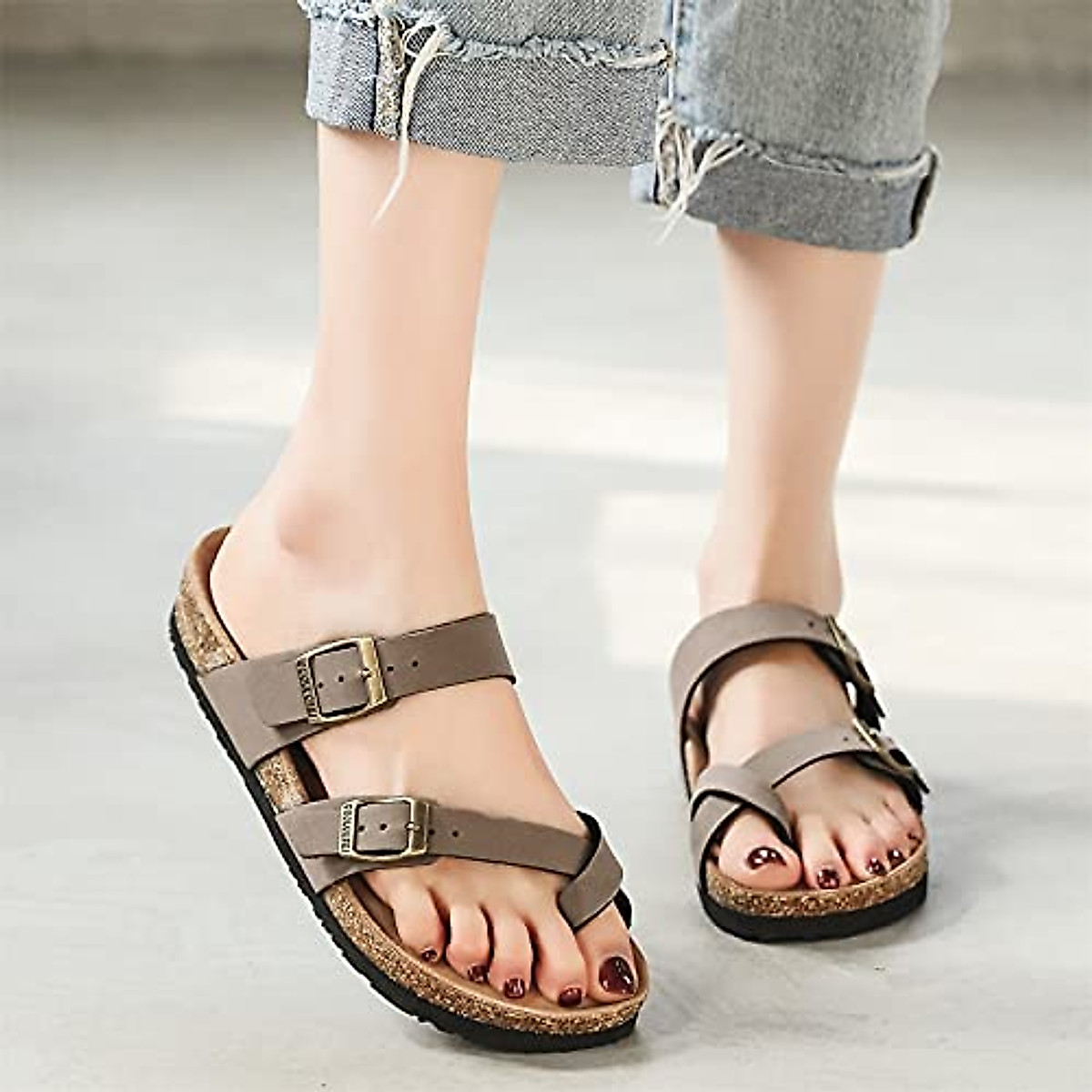 guoluofei Women's Cork Footbed Slide Sandals With Arch Support,Comfortable Summer Beach Sandals For Women Girls Ladies