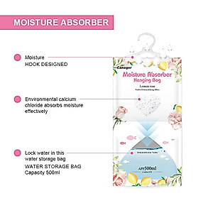 CANAGER Hanging Moisture Absorber, Lemon Rose Moistureproof Hanging Bag，Dehumidifier Bag (8 packs) Hanging Closet Dehumidifier Bags, Moisture Absorb 12.5 oz