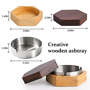 DDAJJAJ Windproof Ash Tray for Weed with Lid, Wooden Ashtray with Stainless Steel Liner for Outdoors and Indoors Use, Smoking Ashtray for Home Office