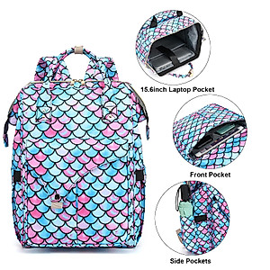 Mimfutu Mermaid Laptop Backpack College School Backpack Bookbags Nurse Backpacks Travel Bags Casual Daypacks for Women Girls Fits 15.6 Inch Notebook