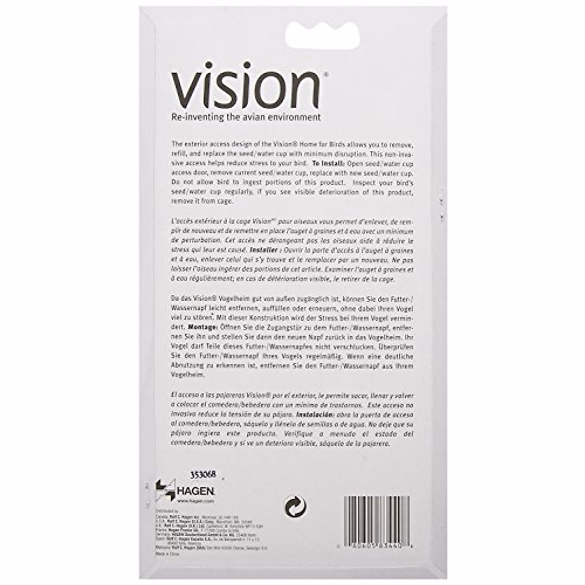 Vision Bird Seed and Water Cup, Bird Food & Water Dish, Terracotta, 83440