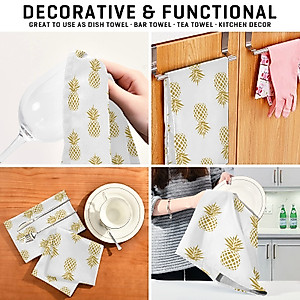 ALAZA Gold Pineapple on White Kitchen Towels Dish Bar Tea Towel Dishcloths 1 Pack Super Absorbent Soft 18 x 28 inches