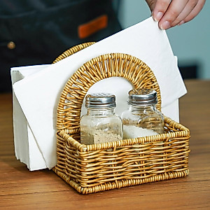 Aevtih Stylish Rattan Napkin Holder with Salt and Pepper Shakers Holder - Perfect Tabletop Organizer for Kitchen - Ideal for Paper Napkins (Without Salt, Pepper Shakers & Napkins)