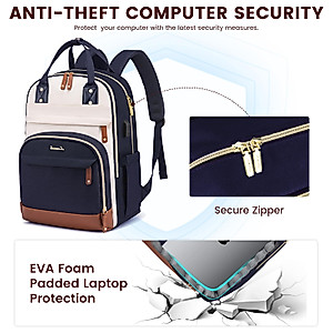 LOVEVOOK Backpack for Women,Laptop Backpack Women,Fits 15.6 Inch Laptop Bag,School Backpacks,Fashion Travel Work Anti-theft Bag,Waterproof Business Computer College Backpack Purse,Beige-Blue-Brown