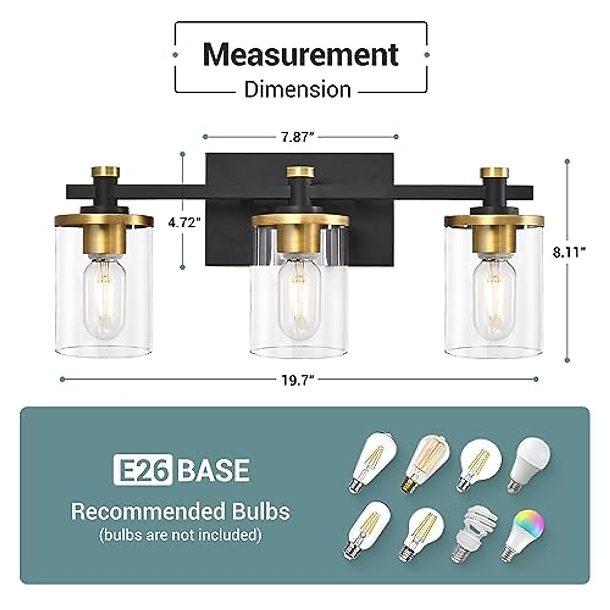 Atocif Bathroom Vanity Light 3-Light, Black and Gold Bathroom Light Fixtures with Clear Glass Shade, Vintage Bathroom Vanity Lights, Modern Wall Sconce for Bathroom, Living Room, Hallway, Bedroom