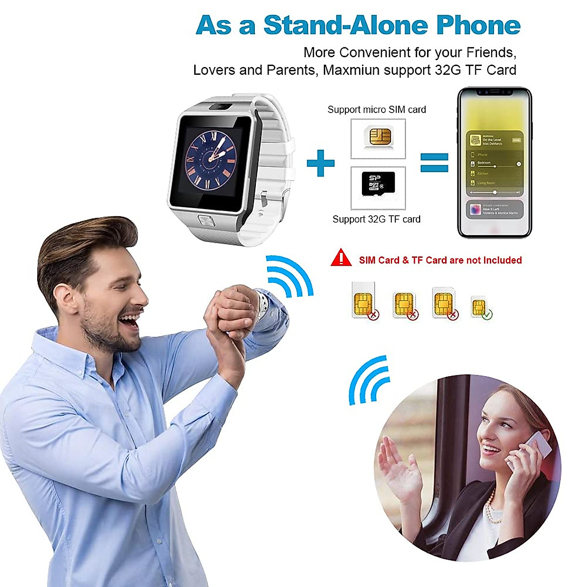 Padgene Bluetooth Smartwatch,Touchscreen Wrist Smart Phone Watch Sports Fitness Tracker with SIM SD Card Slot Camera Pedometer (Black (Black Band))