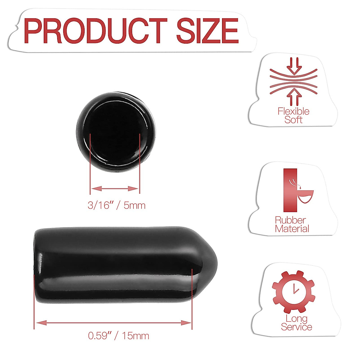 Jamiikury 60PCS Screw Thread Protectors 5mm ID Rubber End Caps Vinyl Flexible End Caps Round Tube Bolt Cap (Black, 60PCS)