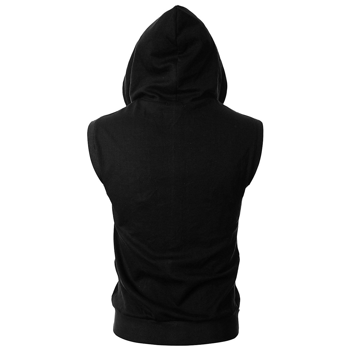 Ohoo Mens Slim Fit Sleeveless Lightweight Zip-up Hooded Vest 2 Way Zipper Hoodie Sweatshirt / DCF011-BLACK-L