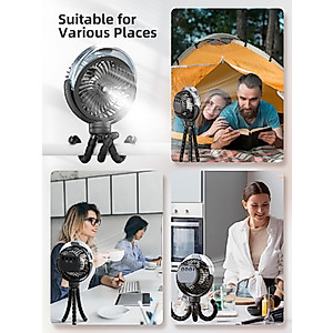 Misting Stroller Fan, 6000mAh Battery Operated Portable Fan with Light & 360° Pivoting, Personal Fan with Flexible Tripod for Baby, Office, Travel,Treadmill,Outdoors