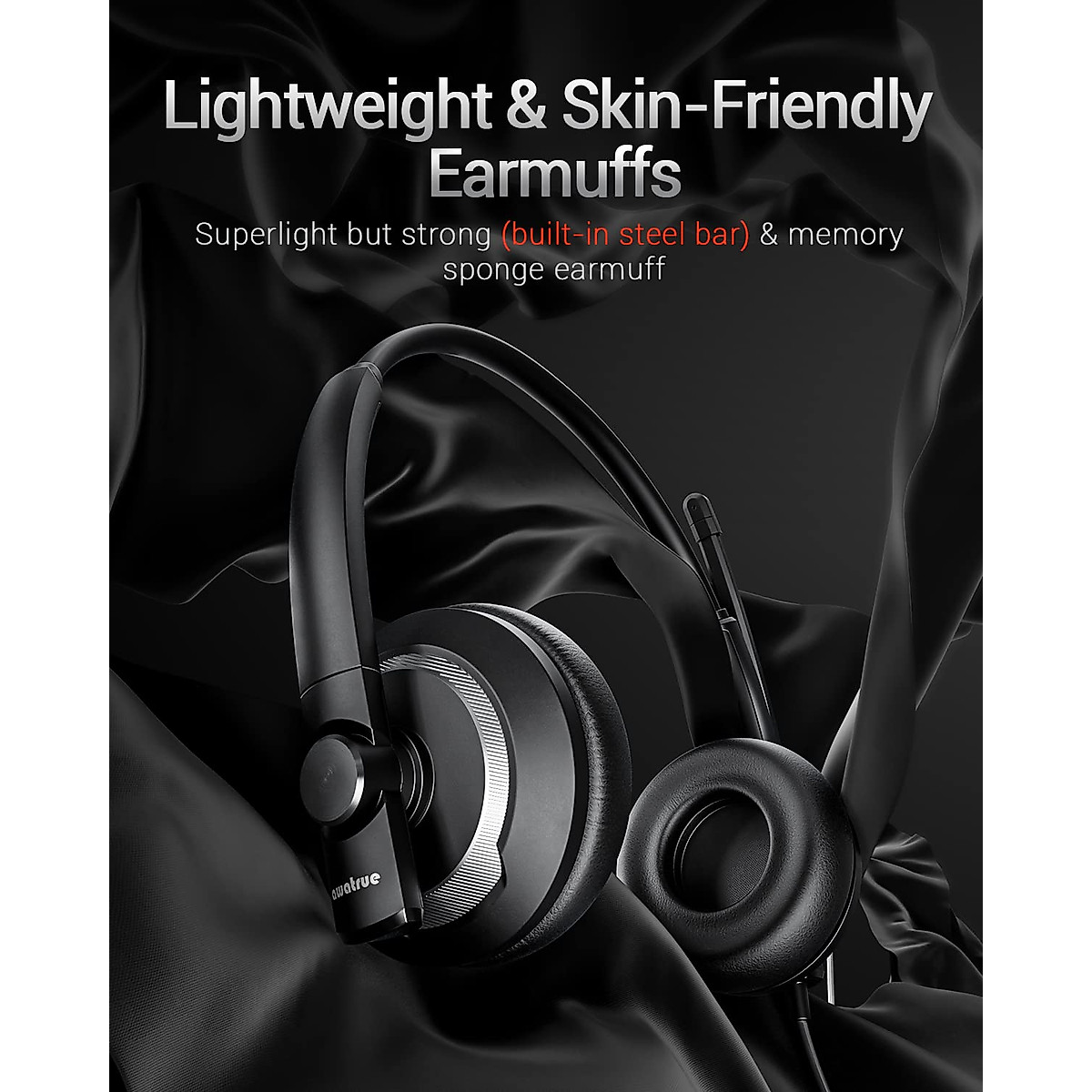 awatrue EH05-U Wired USB Headset with Noise Cancelling Microphone for PC Laptop - Headphones with In-Line Control, Lightweight, Enhanced Sound & MIC Mute