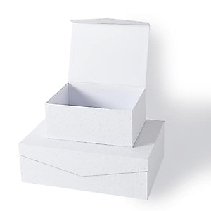 Soul & Lane Magnetic Gift Boxes with Lids (White and Gold, Pack of 2): Bridesmaid Gifts Cartons, Nesting Cardboard Christmas Boxes for Gifts, Stacking Mache Customizable Containers for Presents