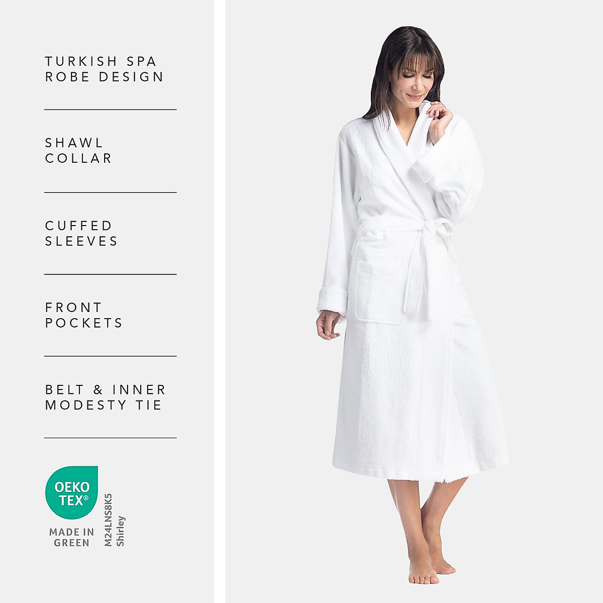 Fishers Finery Women's EcoFabric Spa Terry Robe; Full Length Bathrobe (White LXL)