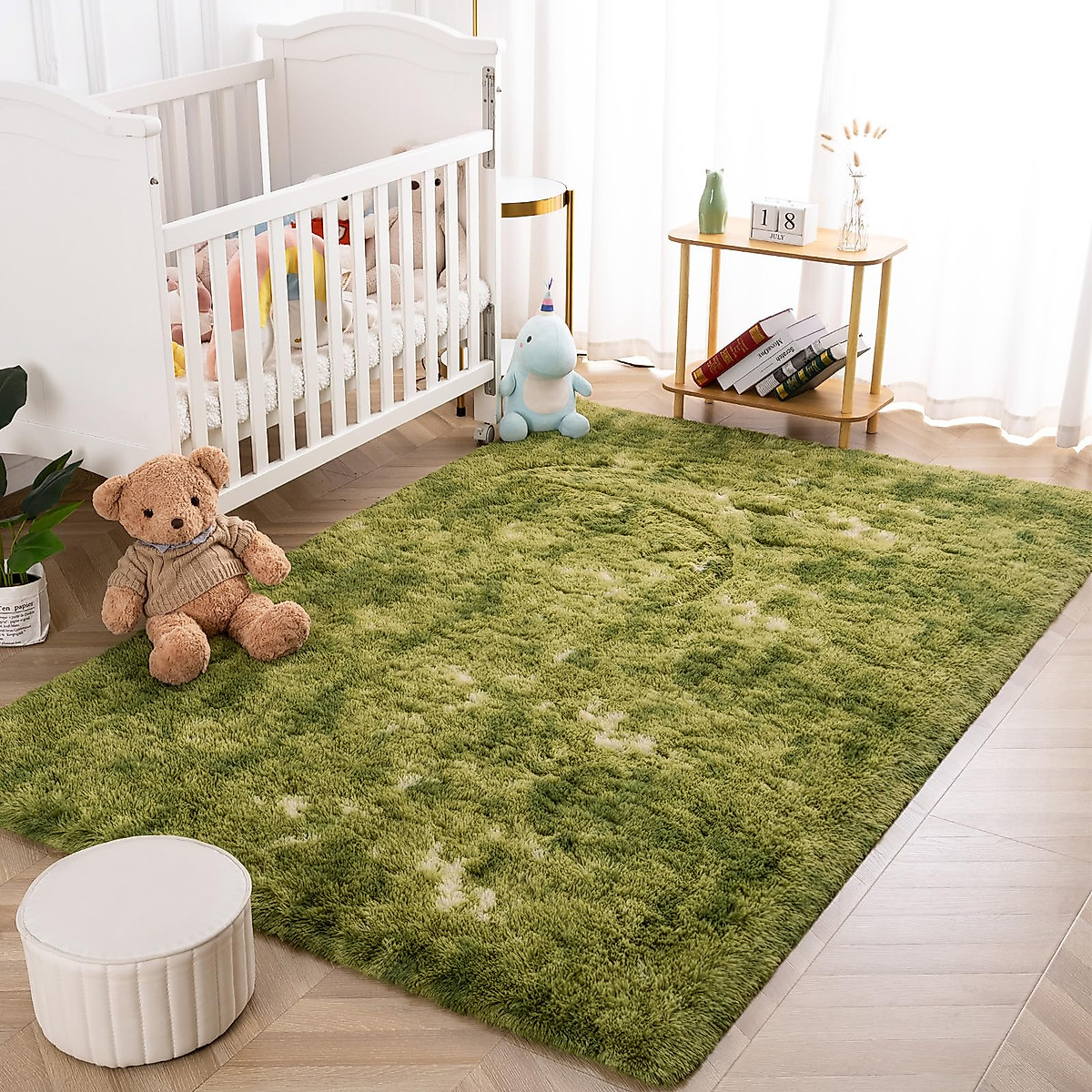 Maxsoft M Fluffy Shag Bedroom Rug, 5x8 Feet Tie-dye Green Area Rugs for Living Room Nursery Bedside, Fuzzy Plush Dorm Rug for Girls Kids, Furry Carpet for Indoor Modern Soft Home Decor