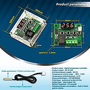DaFuRui 3Pack W1209 Digital Temperature Controller Module，W1209 Temperature Controller Board Case with Waterproof NTC Probe -50~110℃ DC 12V Electronic Temp Control Module Switch
