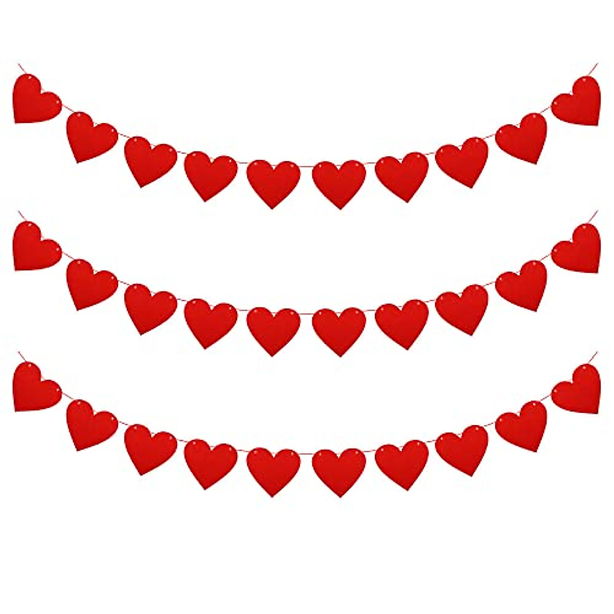 FAZHBARY 3 Pack Red Felt Heart Garland Heart Banner Valentines Day Banner for Wedding Anniversary Romantic Decorations