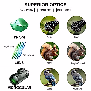 80x100 Monocular-Telescope Low Night Vision Monoculars High Definition for Adults High Powered with Smartphone Adapter Telescope Hunting Wildlife Bird Watching Travel Camping Hiking