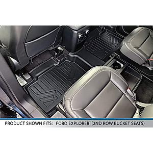 SMARTLINER Floor Mats 3 Rows - Cargo Liner Behind 3rd Row Set Black Compatible with 2020-2023 Explorer Only Fits 6 Passenger Models W/Bucket Seat